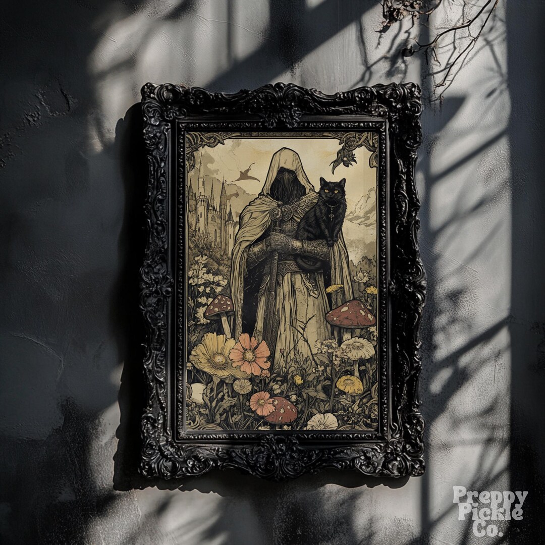 Medieval Knight With A Cat Wall Art, Fantasy Maximalist Home Decor ...