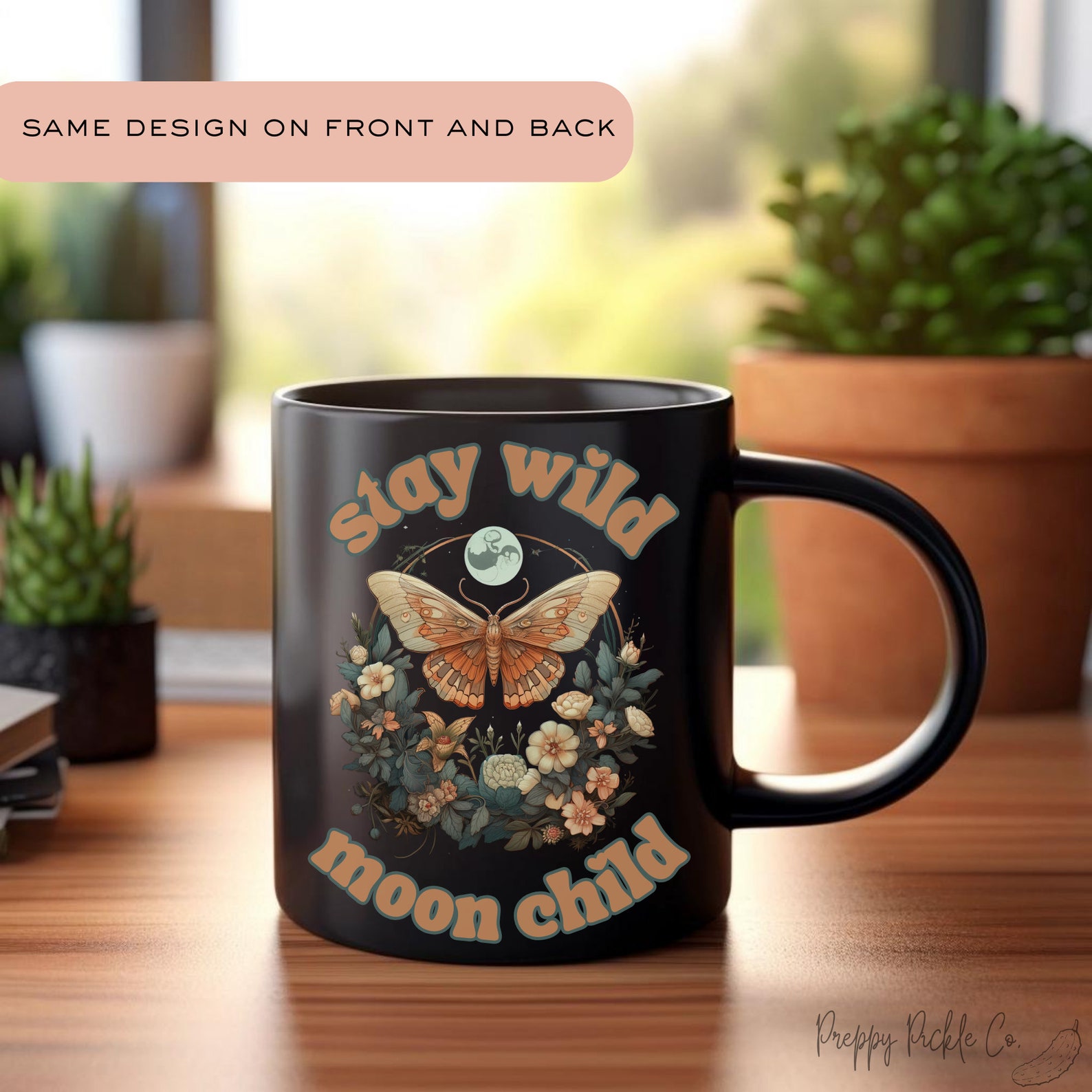 Luna Moth Mug, Boho Wildflowers Cottagecore Coffee Mug, Vintage ...