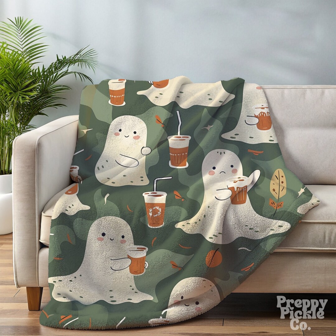 Ghost Iced Coffee Blanket, Boo Buddy Gift, Halloween Ghost Plush ...