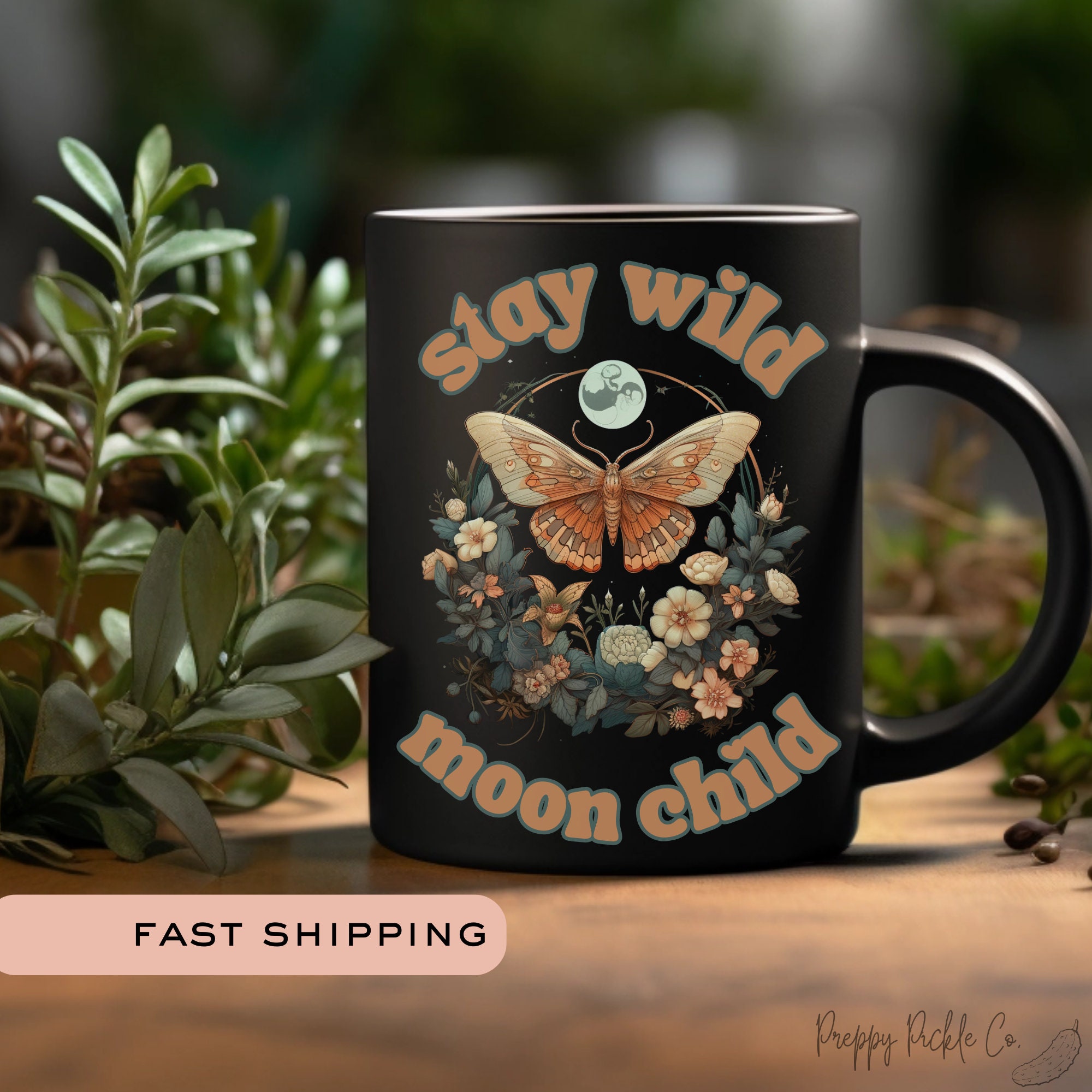 Luna Moth Mug, Boho Wildflowers Cottagecore Coffee Mug, Vintage ...