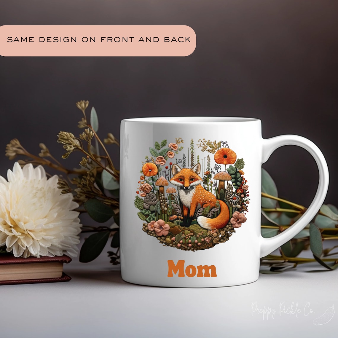 Personalized Red Fox Cottagecore Ceramic Coffee Mug, Handmade Mushroom ...