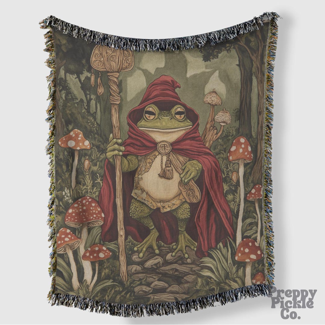 Wizard Frog Medieval Woven Throw, Magical Fantasy Home Decor Blanket ...