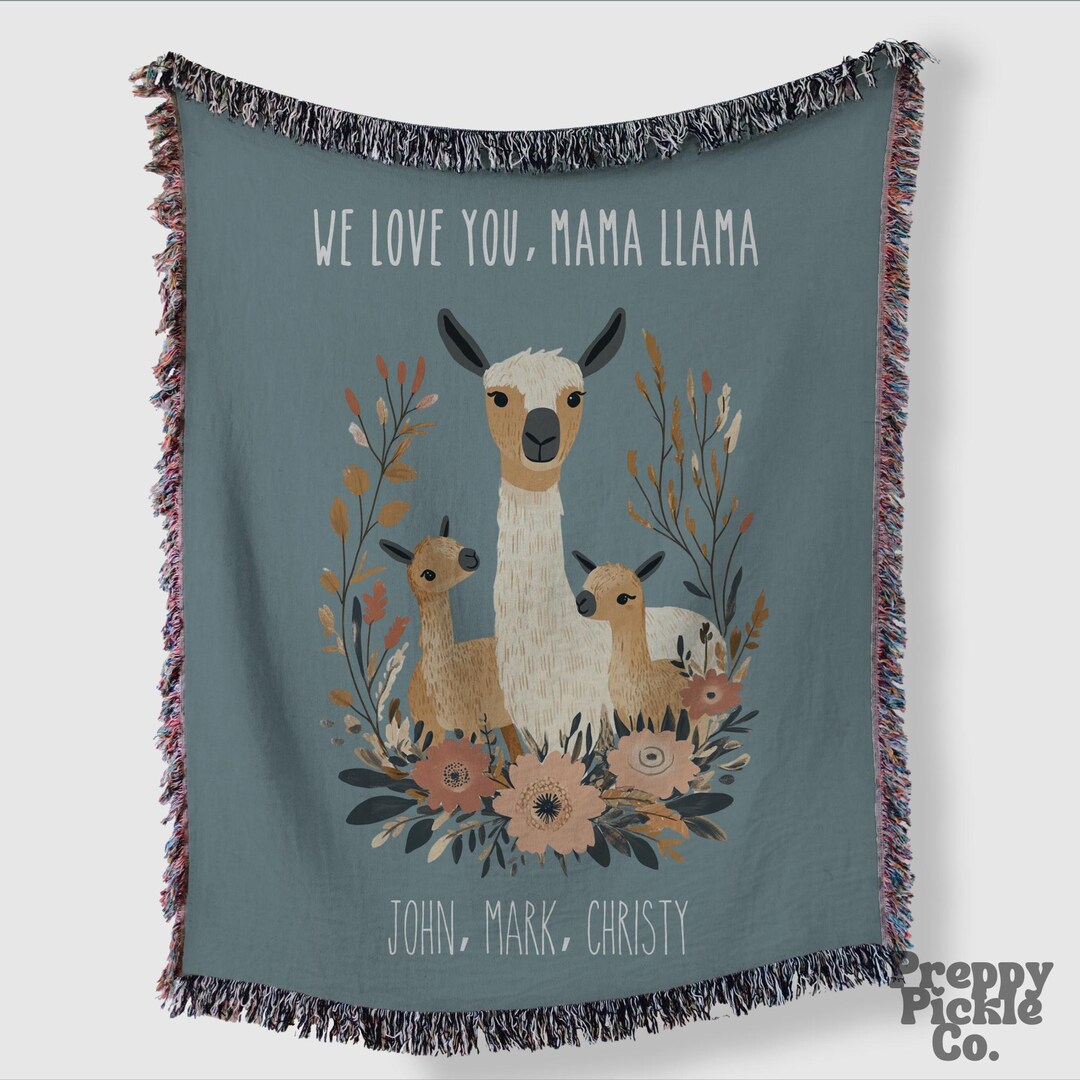 Mama Llama Woven Tapestry Throw, Custom Mothers Day Gift From Kids ...