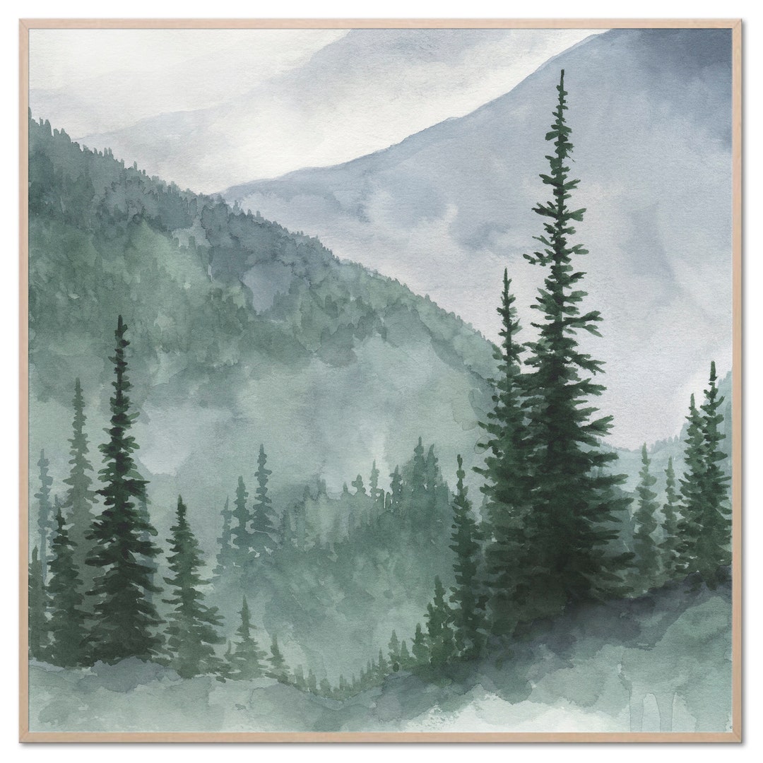 Mountain Forest Art Print Evergreen Trees Watercolor Painting Pine ...