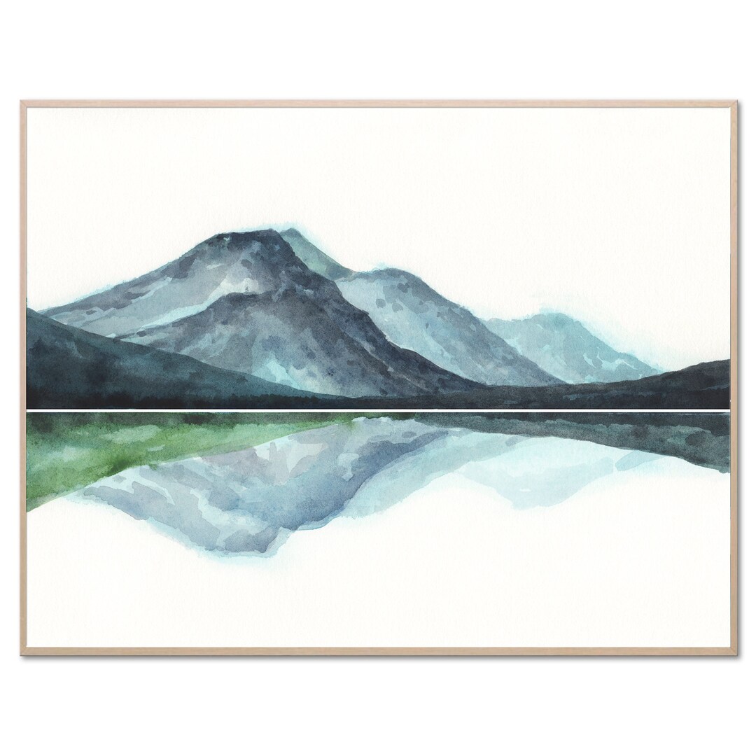 Mountain Lake Abstract Watercolor Art Print Indigo Blue Landscape Wall ...