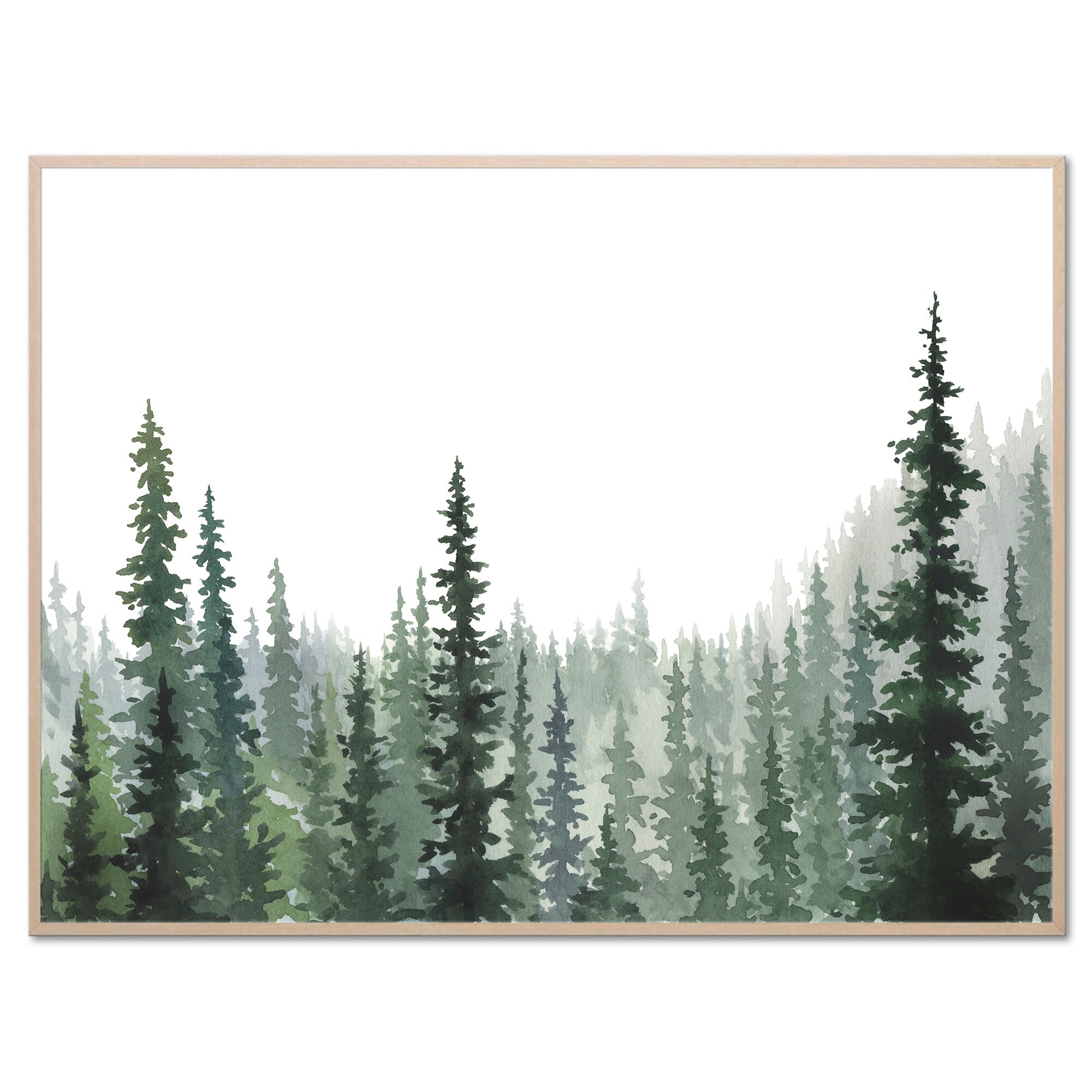 Evergreen Forest Art Print Mountain Forest Watercolor Painting Pine ...