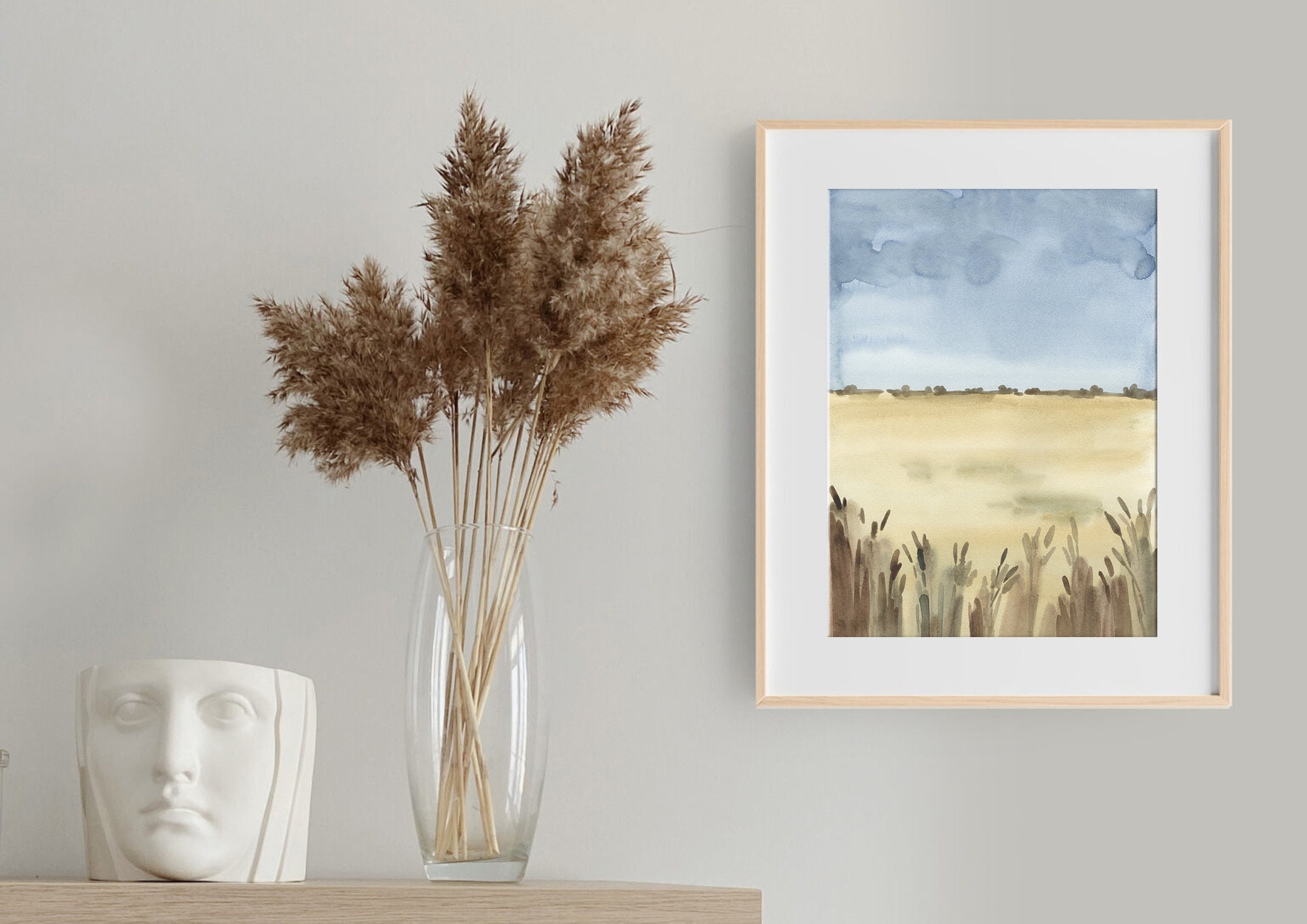 Wheat Field Art Print Minimalist Landscape Watercolor Painting ...
