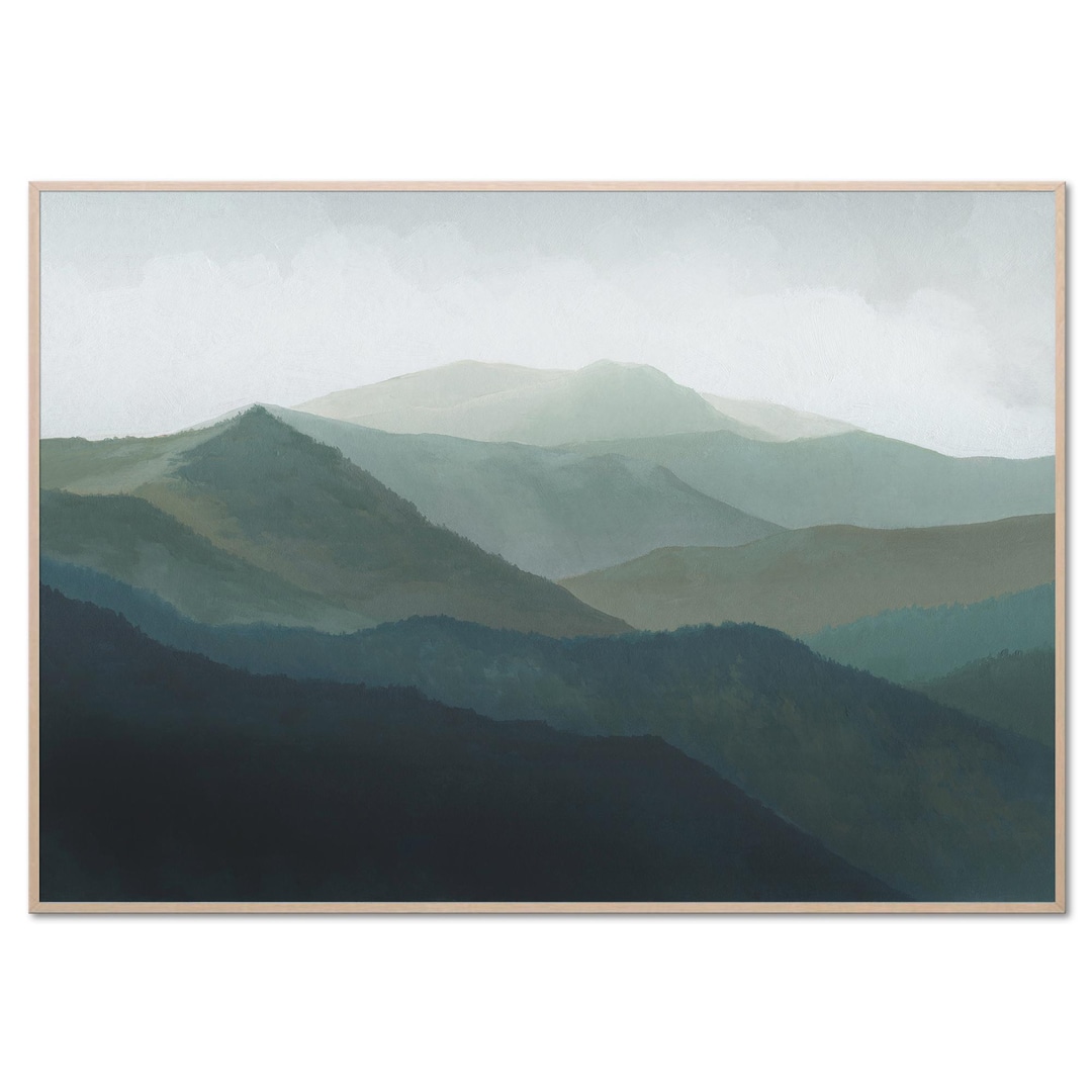 Blue Ridge Mountains Art Print Minimalist Landscape Oil Painting Sage ...