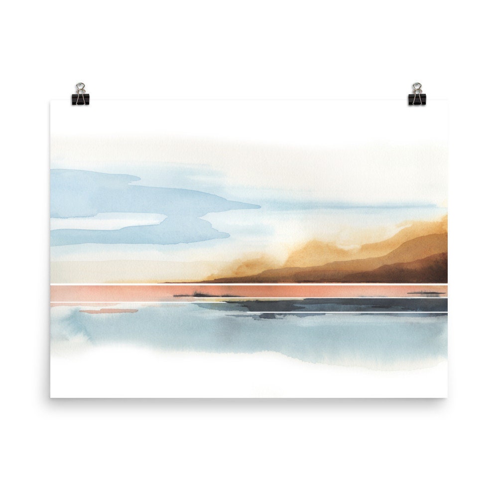 Coastline Art Print Malibu Beach Watercolor Painting Abstract ...