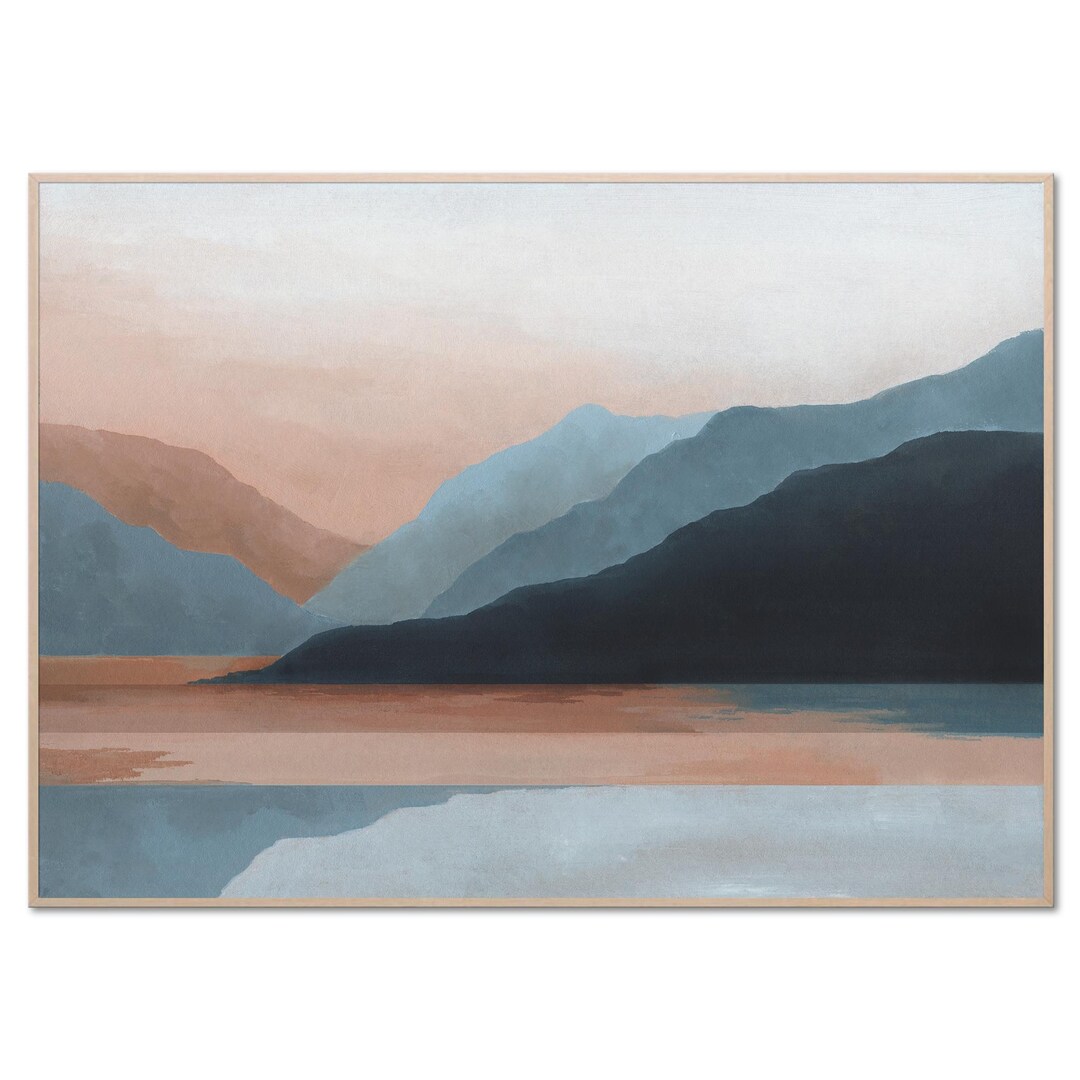 Abstract Mountain Lake Art Print Minimalist Landscape Oil Painting ...