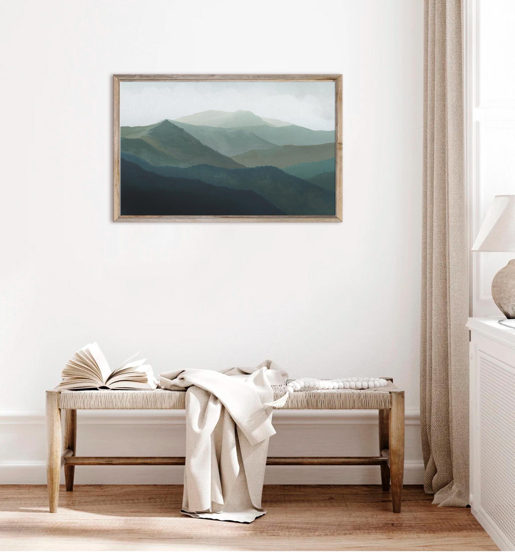 Blue Ridge Mountains Art Print Minimalist Landscape Oil Painting Sage ...