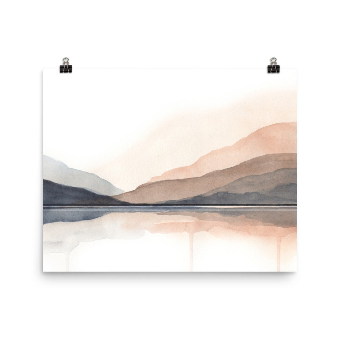 Neutral Landscape Art Print Mountain Lake Abstract Watercolor Painting ...