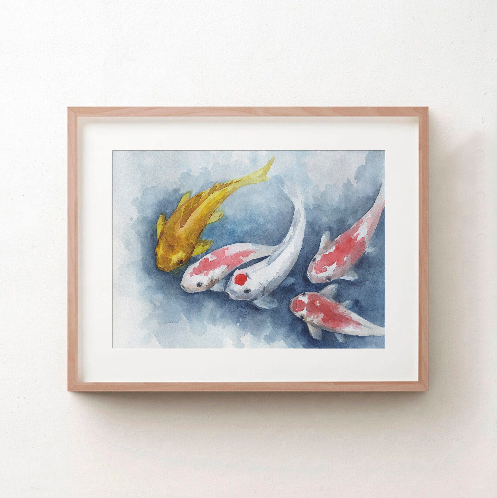 Koi Fish Art Print Colorful Koi Fish Watercolor Painting Red Carps ...