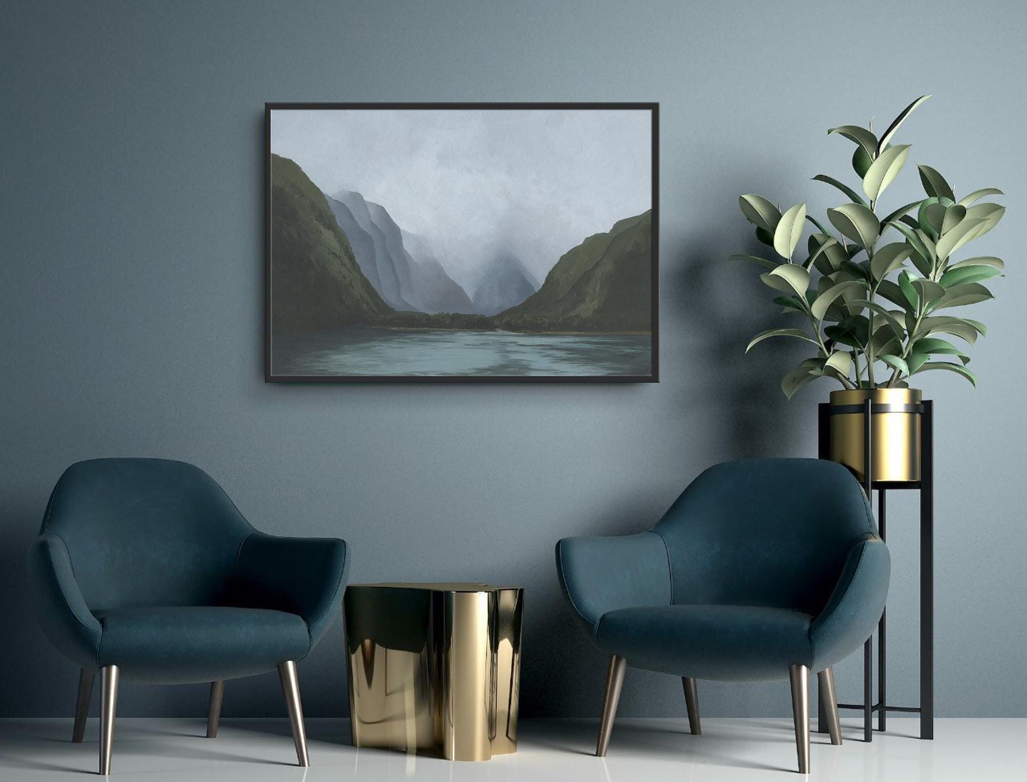 Milford Sound Art Print Mountain Lake Oil Painting New Zealand ...
