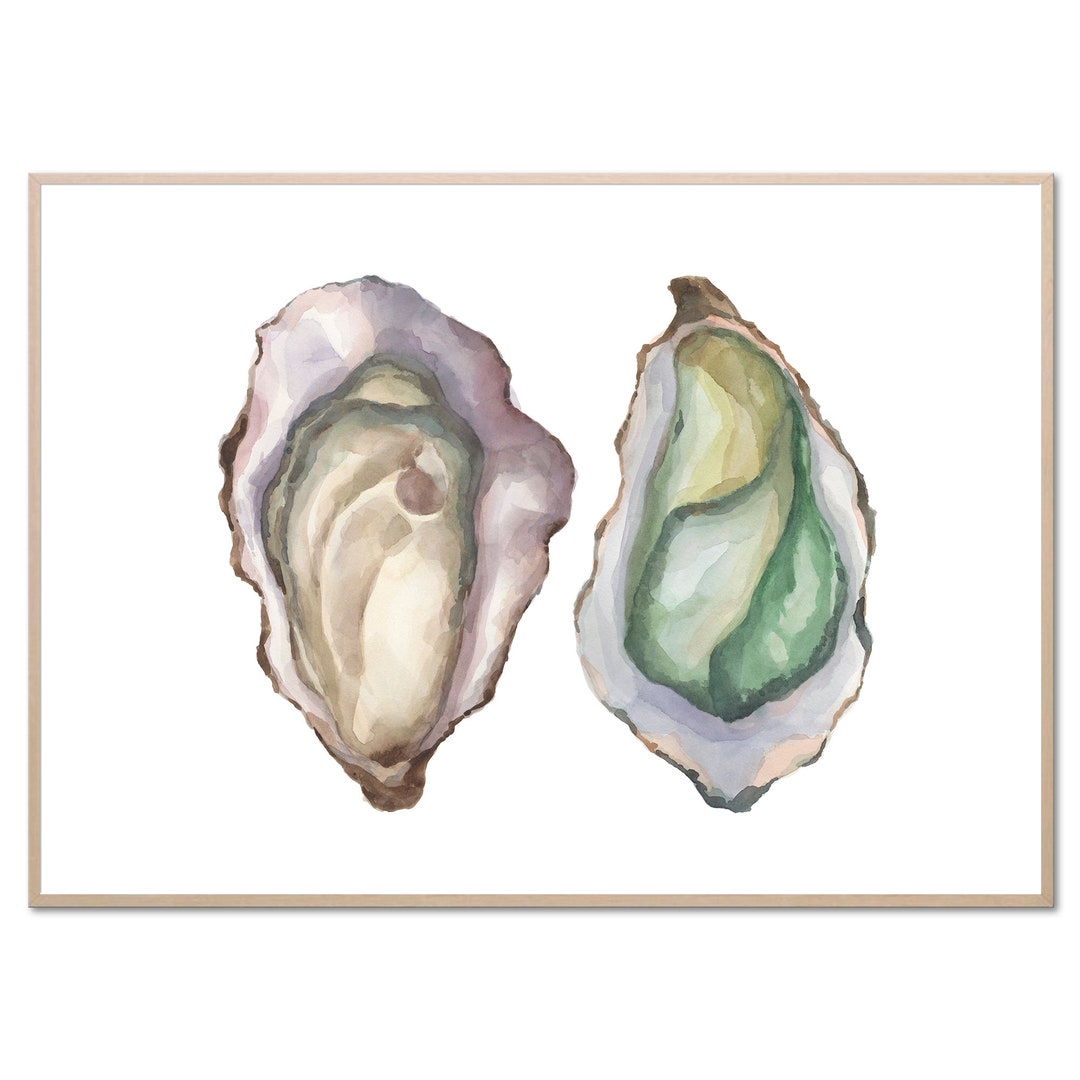 Oyster Print Coastal Watercolor Painting Two Oysters Shell Poster ...