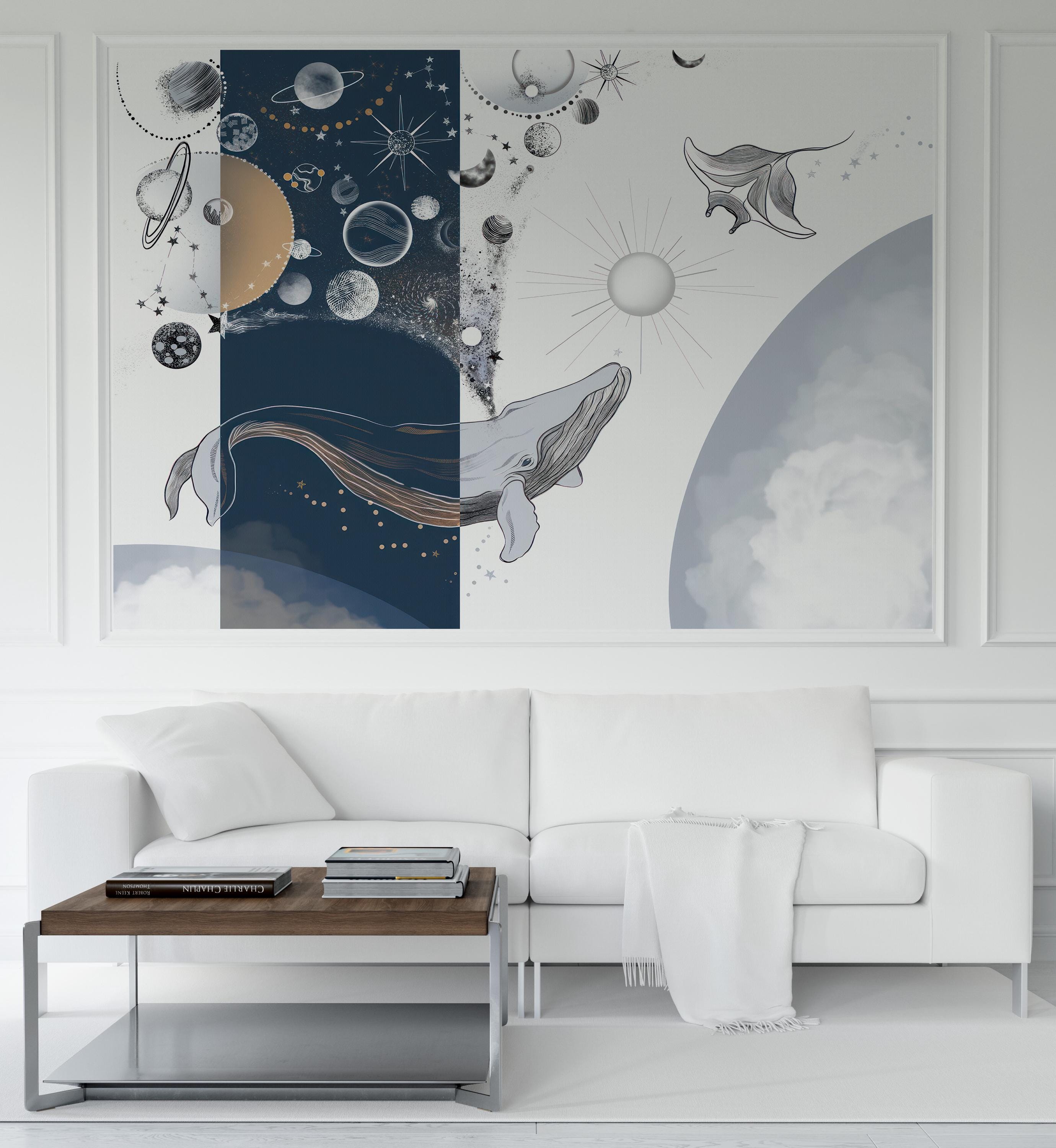 Whimsical Whale Stingray and Stars Drawing ,modern Nursery and Kids ...