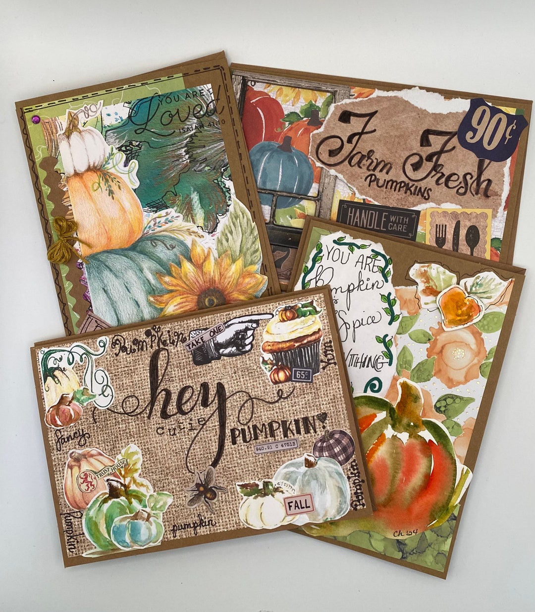 Handmade Pumpkin Collage Cards: Boho Fall Greetings (5x7) - Etsy