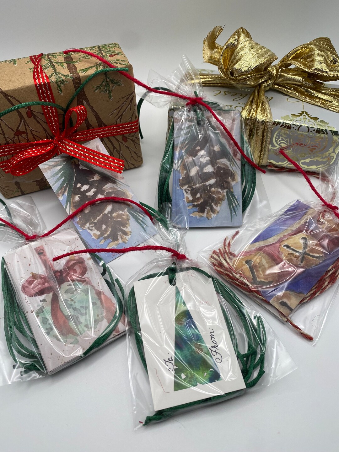 Christmas Gift Tags With Ribbon Prints of Original Watercolor - Etsy