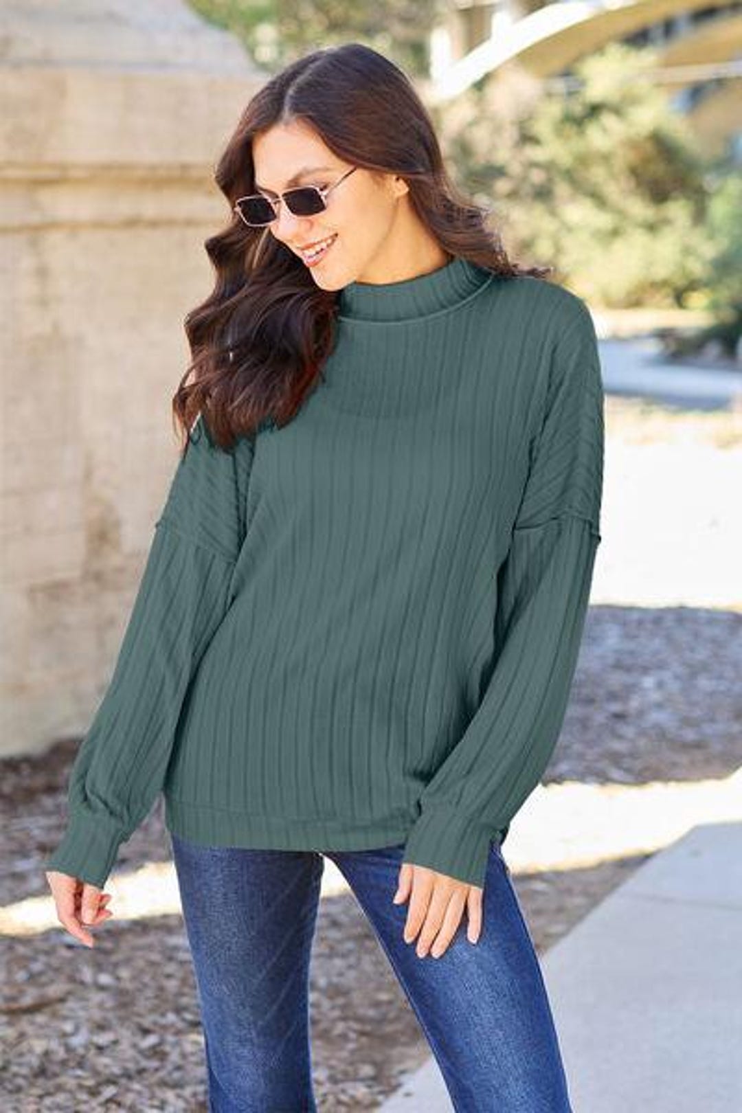 Basic Bae Full Size Ribbed Exposed Seam Mock Neck Knit Top - Etsy