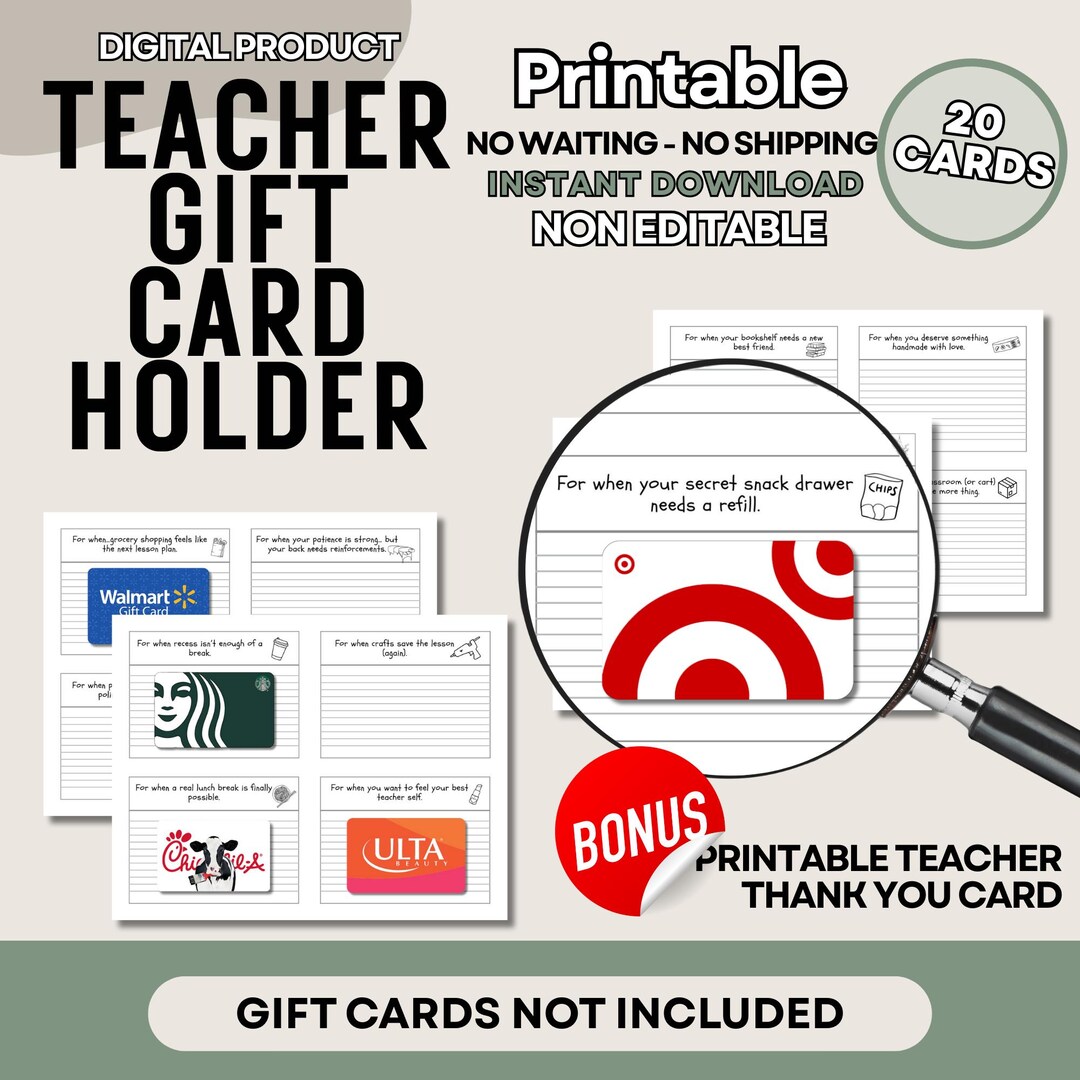 Printable Gift Card Holder for Teacher Appreciation Week Gift DIY ...