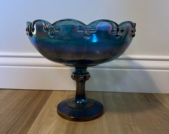 Indiana Glass Blue Iridescent Garland Carnival Glass Footed Bowl ...