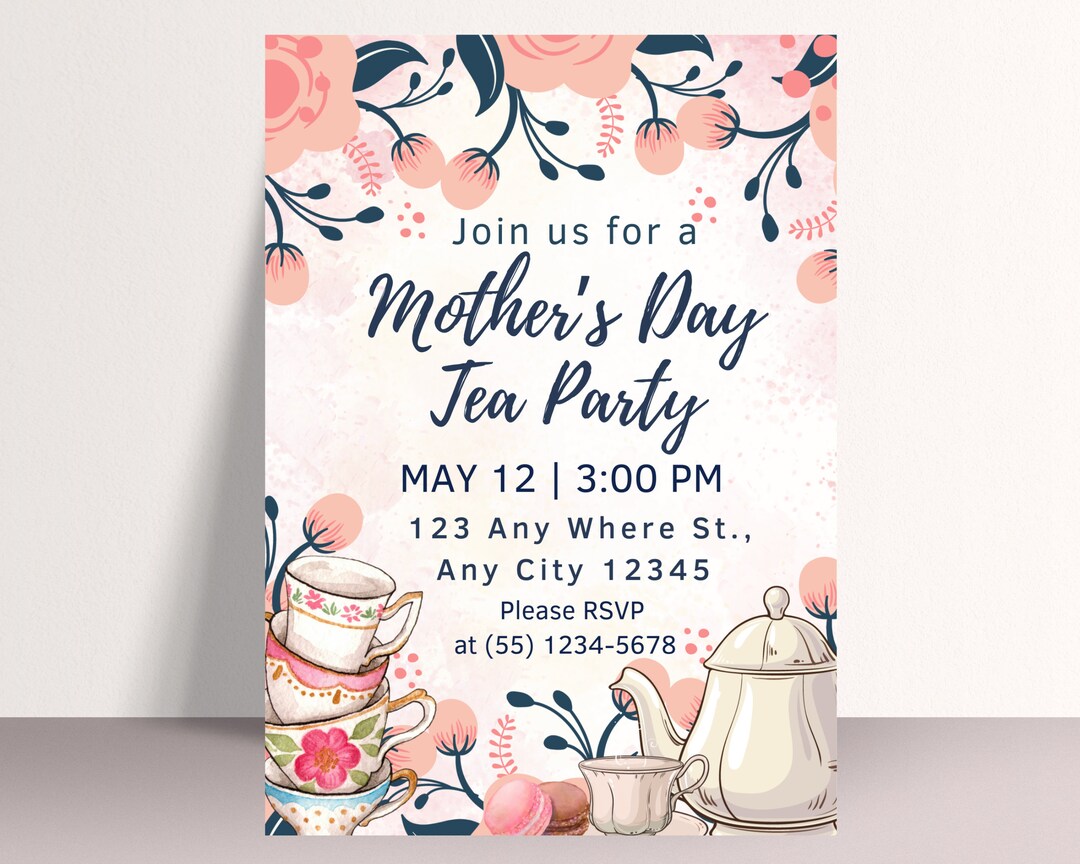 Floral Mother's Day Tea Party Invitation: Editable Par-tea Invite ...