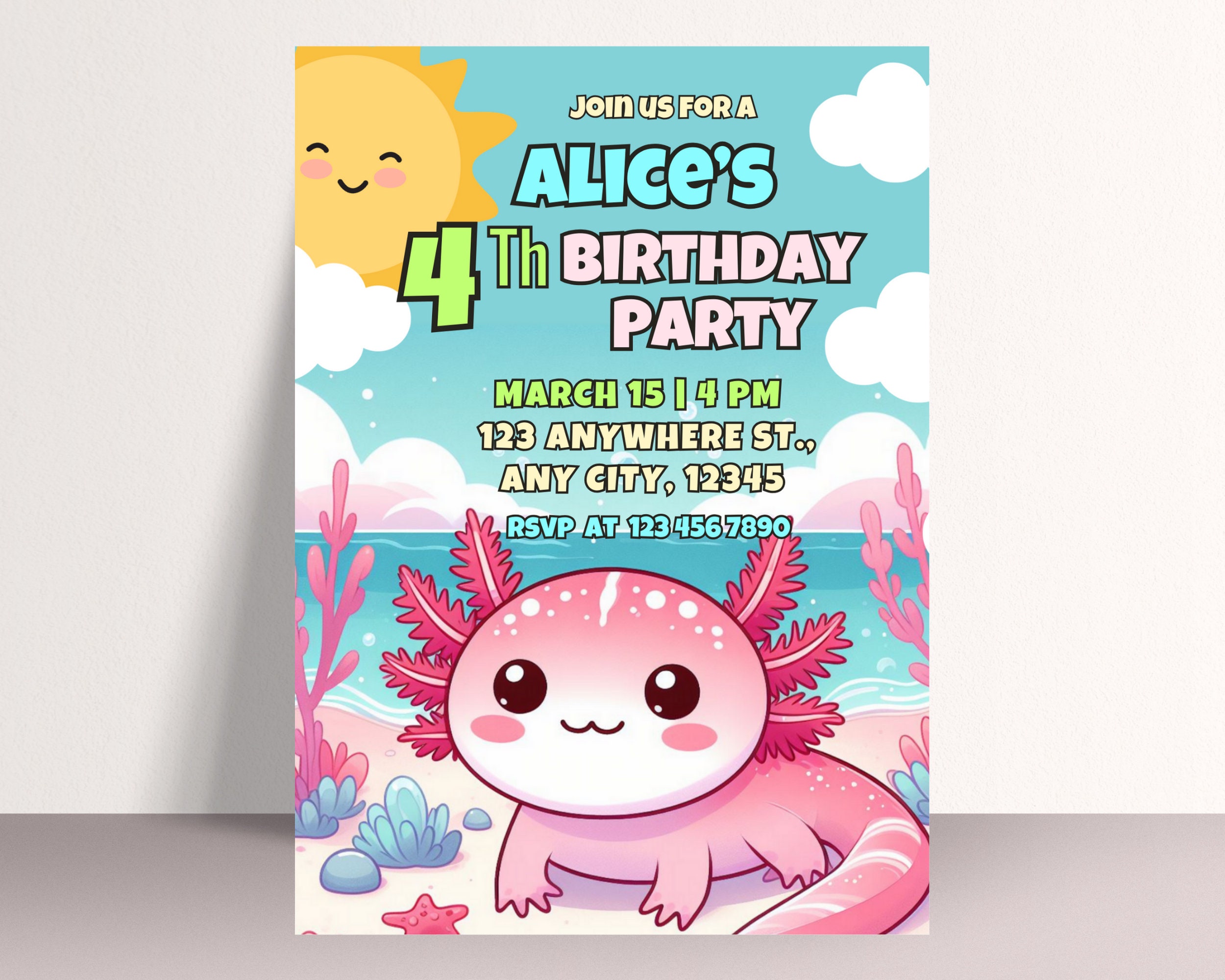 Axolotl Birthday Invitation, Editable Axolotl Birthday Invitation ...