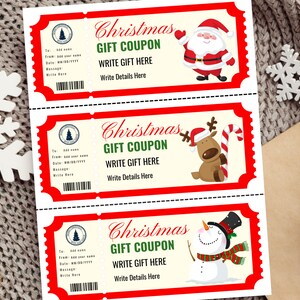 Christmas Gift Vouchers, Editable Christmas Coupons, Custom Christmas ...