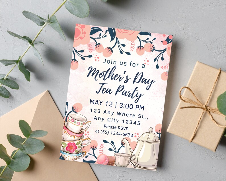 Floral Mother's Day Tea Party Invitation: Editable Par-tea Invite ...