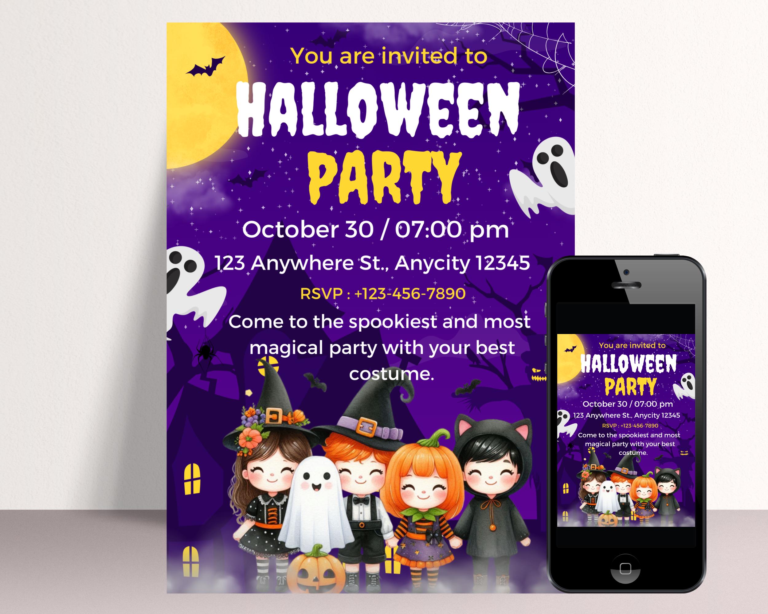 Printable Kids Halloween Party Invitation: Editable Monsters (digital ...