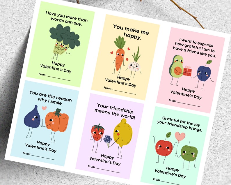 Vegetables Valentine's Day Cards, 6 Printable Food Valentines Cards ...