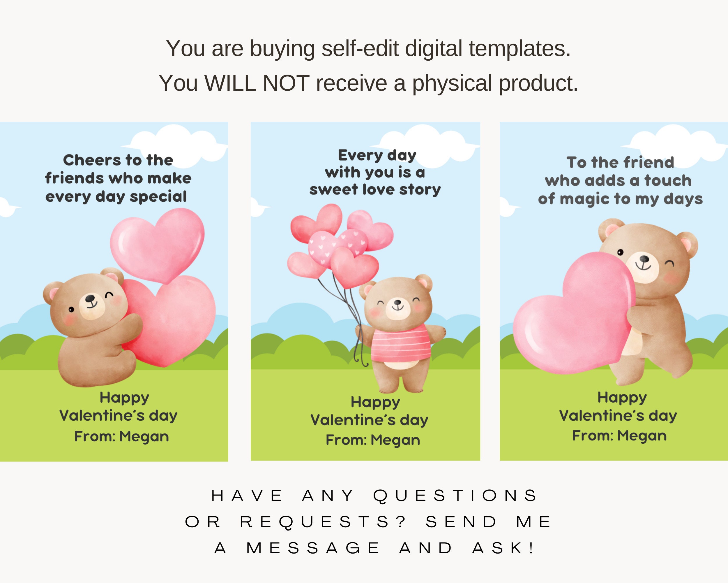 Teddy Bear Valentine's Day Cards, Printable Bear Valentines Cards ...