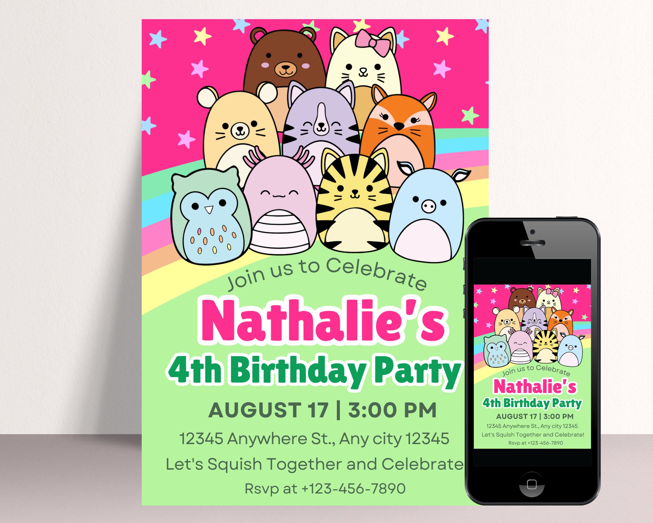 Squishmallow Birthday Invitation: Editable Squishy Invite (digital ...