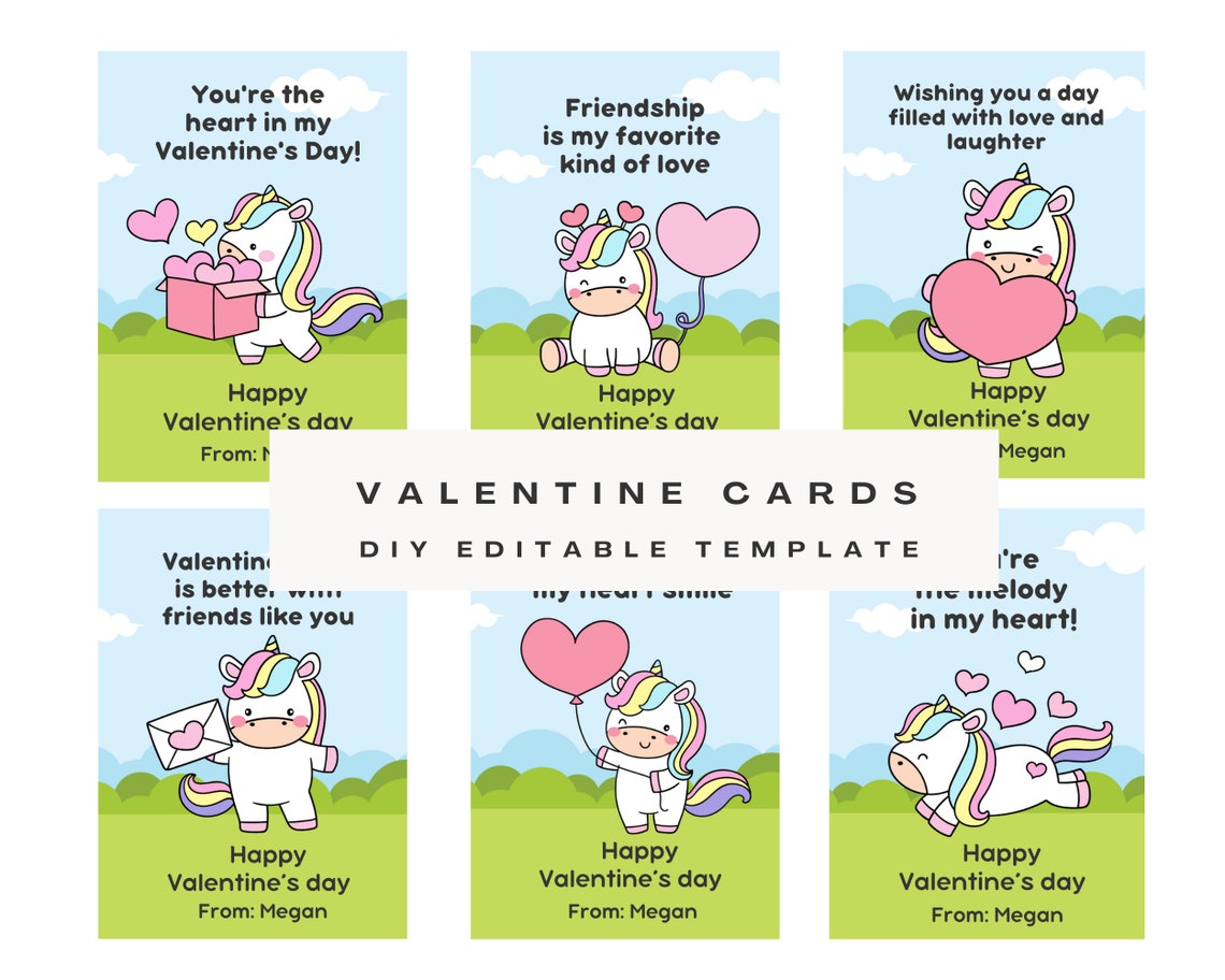 Unicorn Valentine's Day Cards: Printable, Editable (digital Download ...