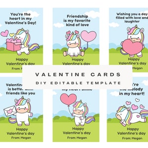 Unicorn Valentine's Day Cards: Printable, Editable (digital Download ...