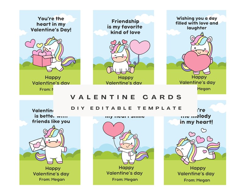 Unicorn Valentine's Day Cards: Printable, Editable (digital Download ...