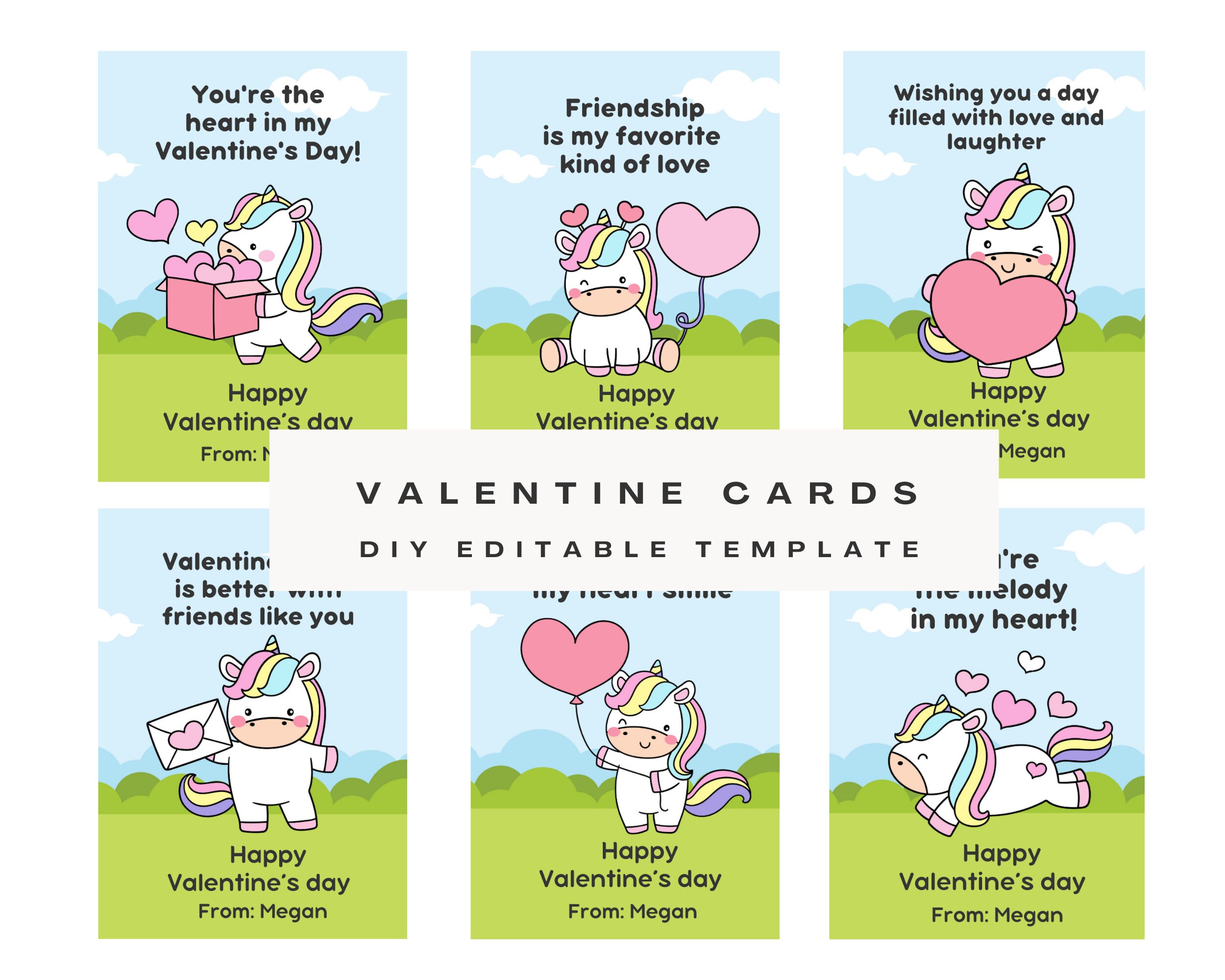Unicorn Valentine's Day Cards: Printable, Editable (digital Download ...