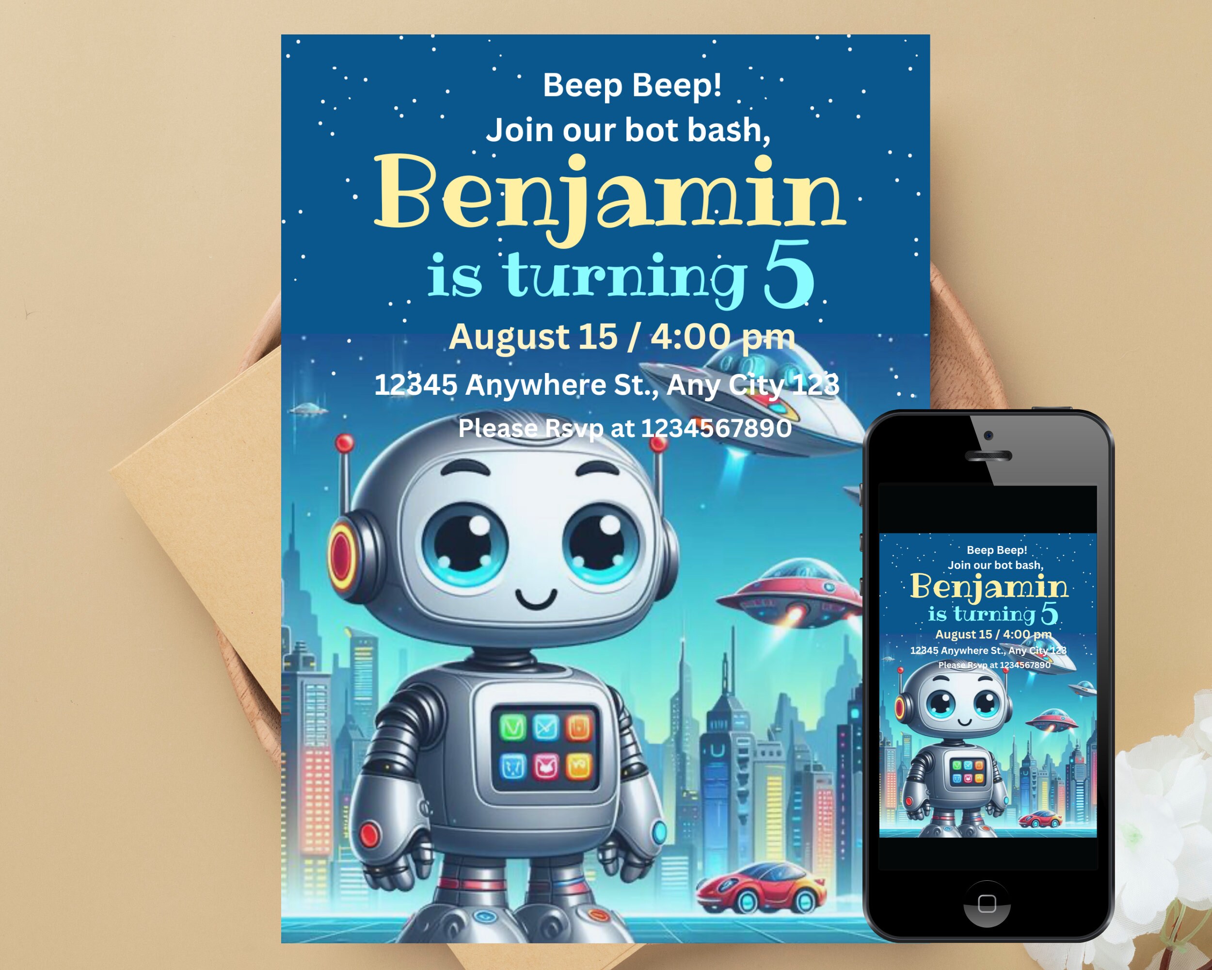Robot Birthday Party Invitation: Editable Space Theme (digital) - Etsy
