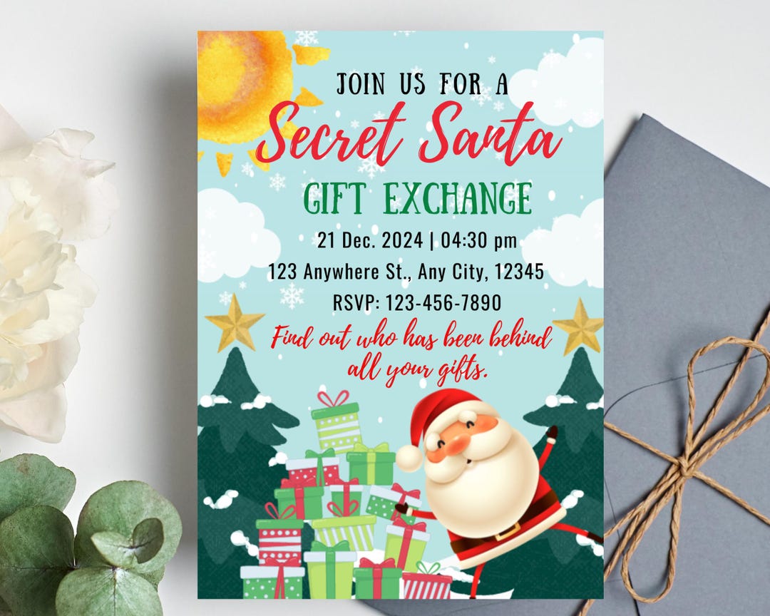 Secret Santa Gift Exchange Invitation: Printable Christmas Party Invite ...