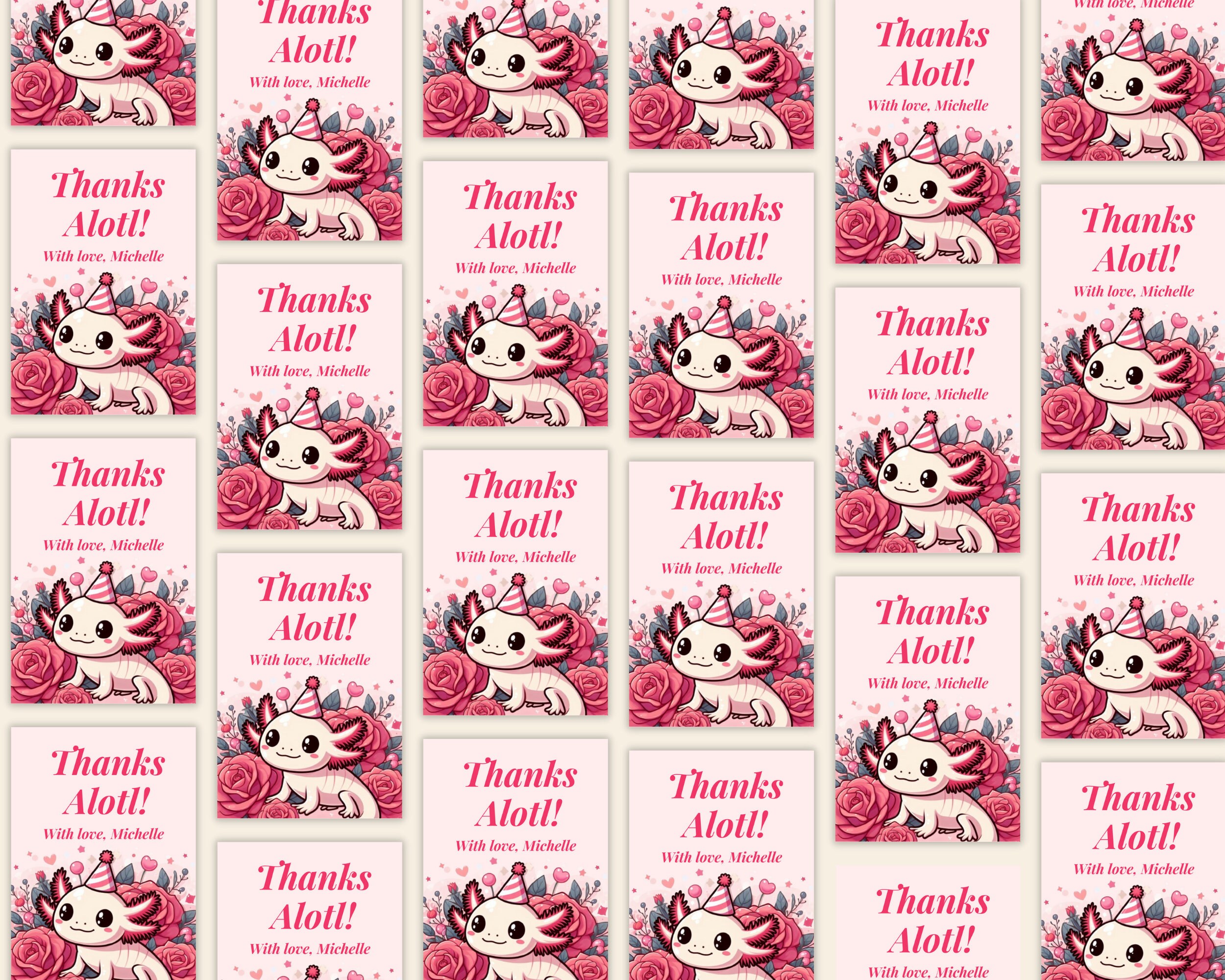 Axolotl Thank You Tags, Girl Axolotl Favor Tags, Axolotl Birthday Party ...