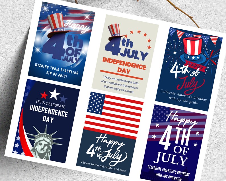 18 Happy 4th of July Printable Cards, Independence Day Card Set, 18 4th ...