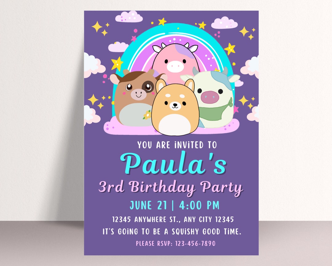 Squishmallow Birthday Invitation: Editable Squishy Theme (digital ...