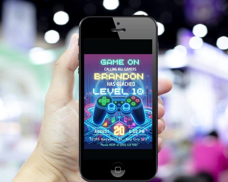 Editable Neon Video Game Birthday Party Invitation (digital Download ...