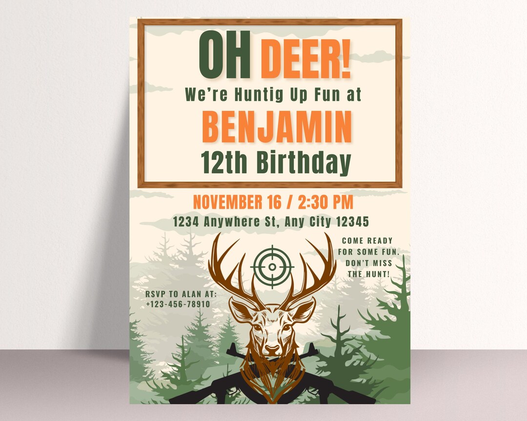 Hunting Birthday Party Invitation, Editable Hunting Invitation, Deer ...