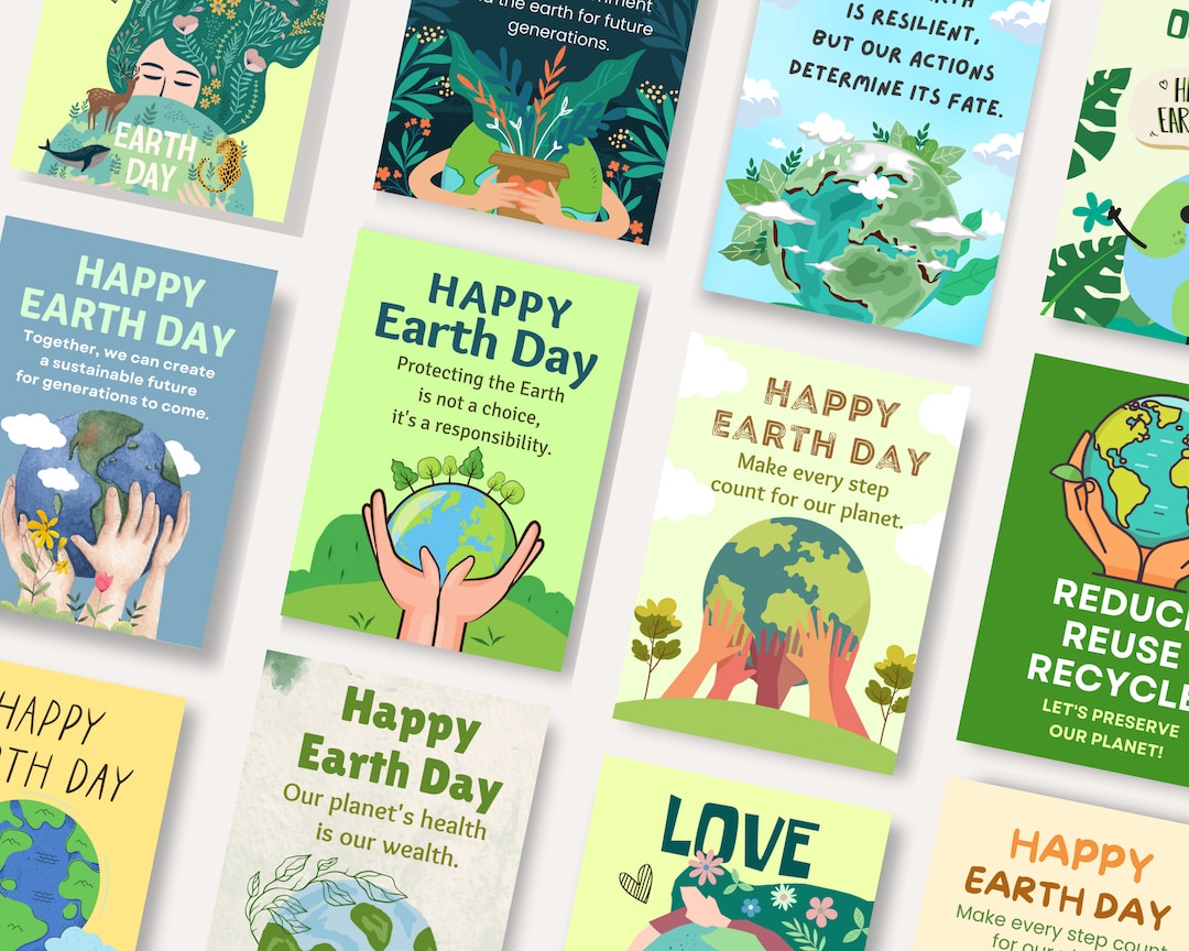 18 Happy Earth Day Printable Cards, Earth Day Cards Set, Cards for ...