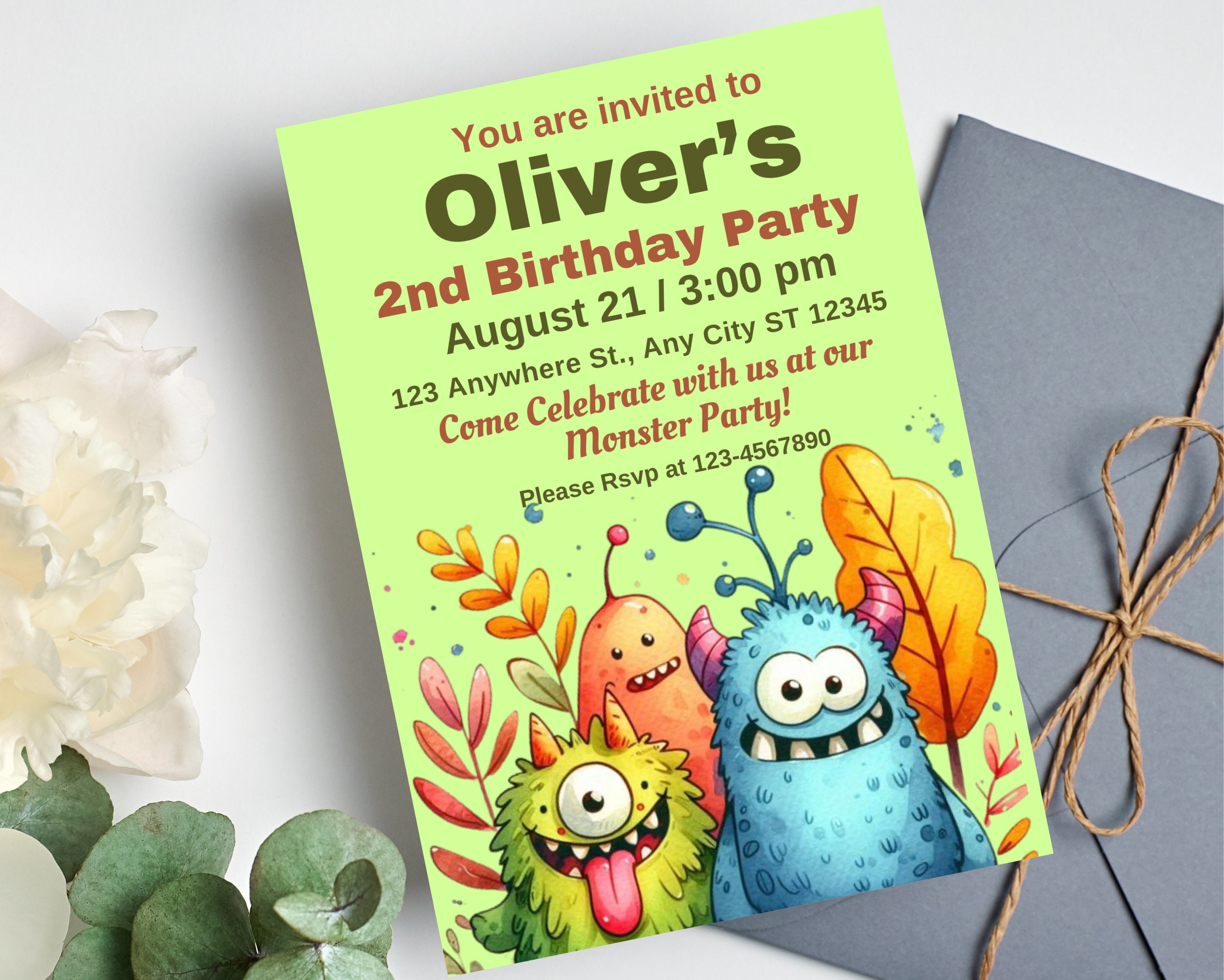 Monsters Birthday Party Invitation: Editable Digital Template - Etsy