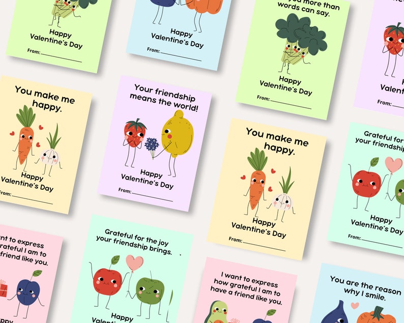 Vegetables Valentine's Day Cards, 6 Printable Food Valentines Cards ...