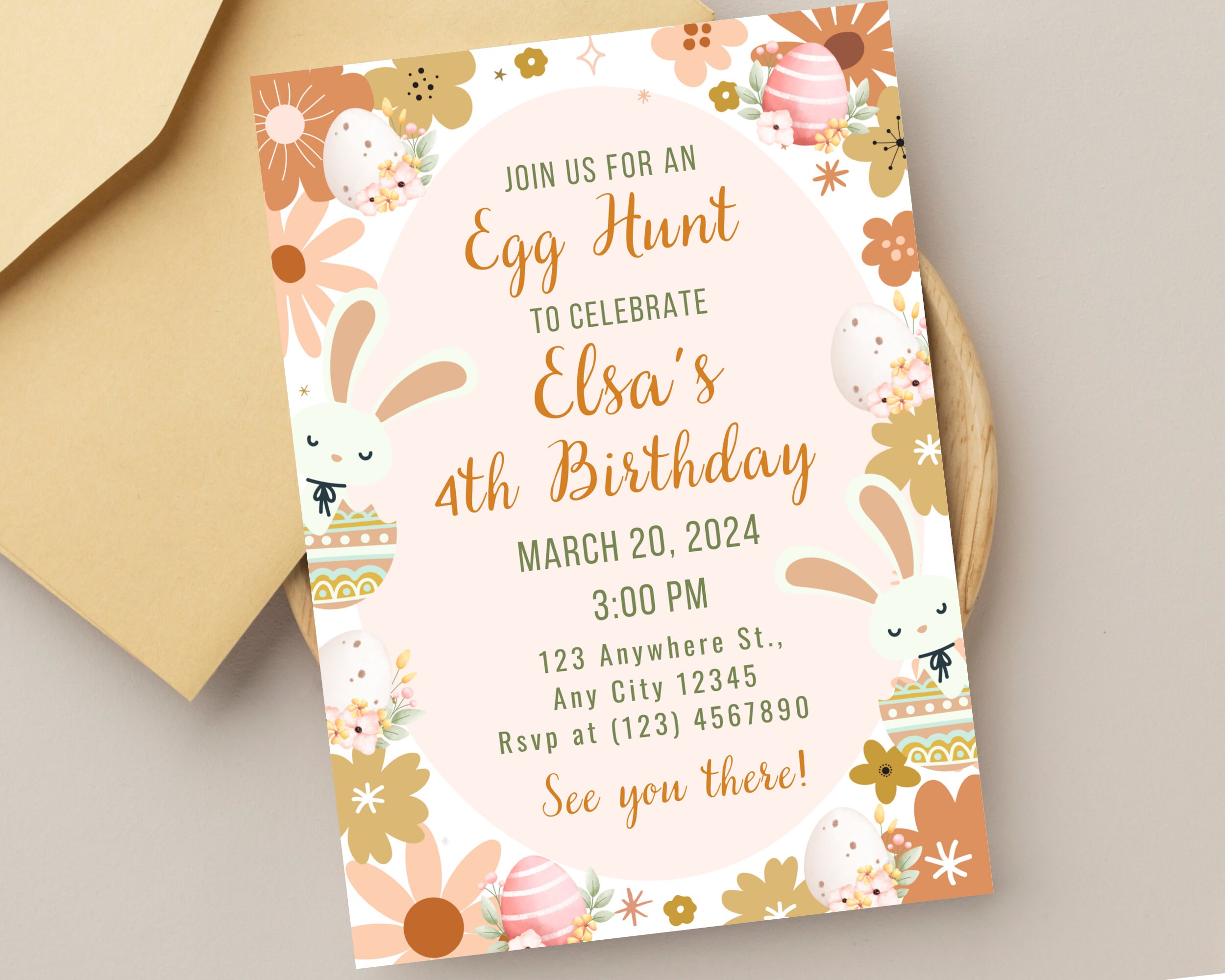 Easter Egg Hunt Birthday Party Invitation, Editable Easter Bunny Invite ...