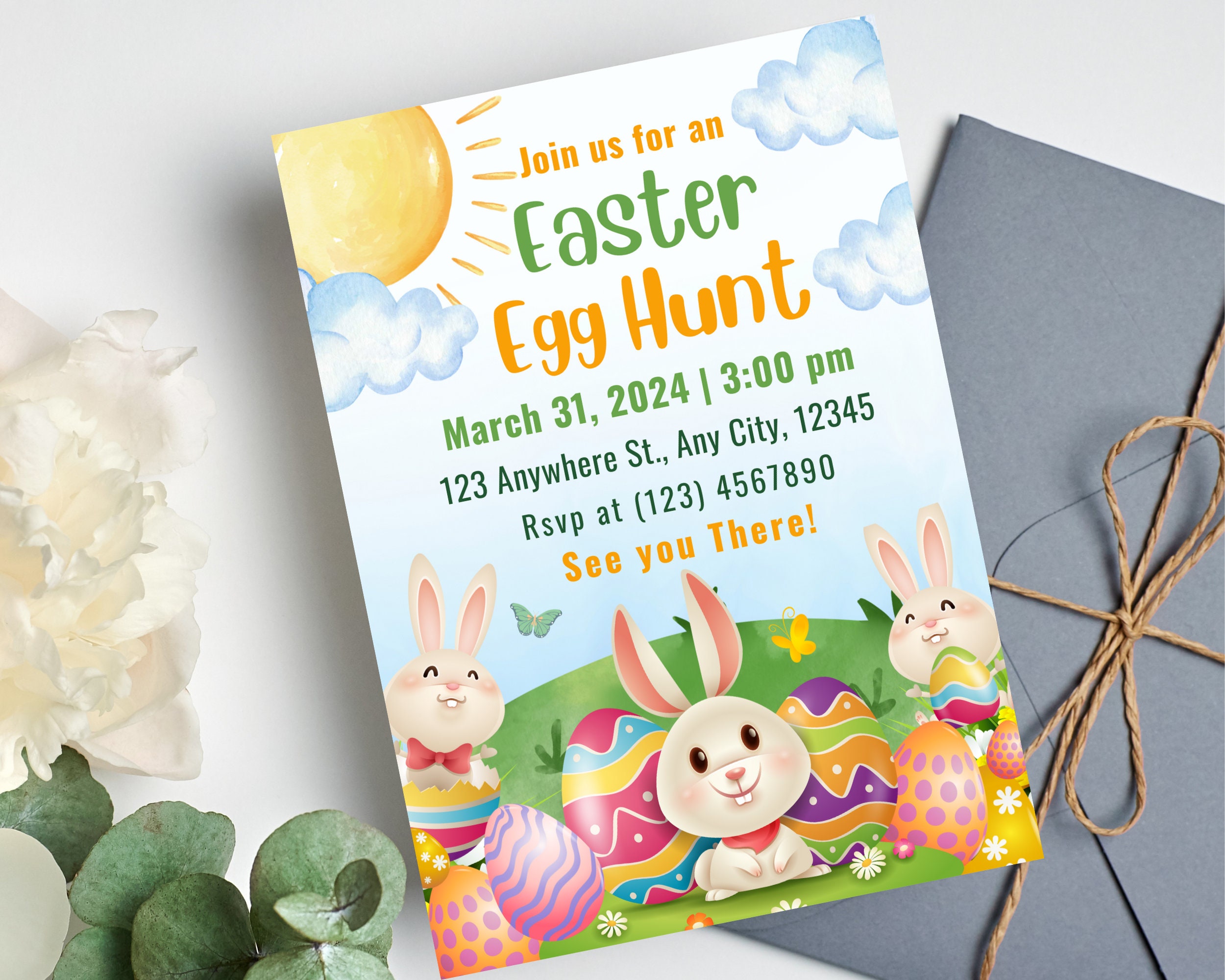 Easter Egg Hunt Invitation, Editable Easter Bunny Invitation, Printable ...