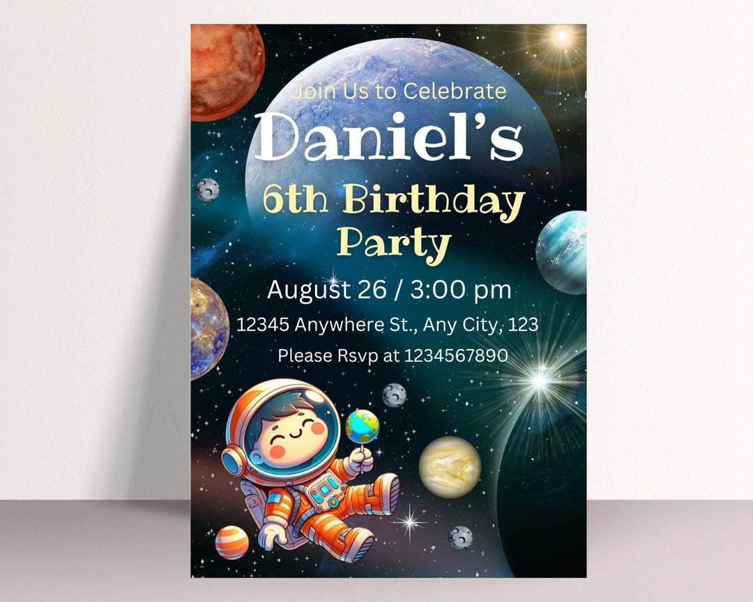 Outer Space Birthday Invitation, Editable Astronaut and Planets ...